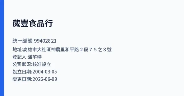 葳豐食品行的照片-統編 99402821(高雄市) 公司登記資料與營業項目詳細圖表