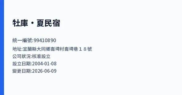 牡庫‧夏民宿的照片-統編 99410890(宜蘭縣) 公司登記資料與營業項目詳細圖表