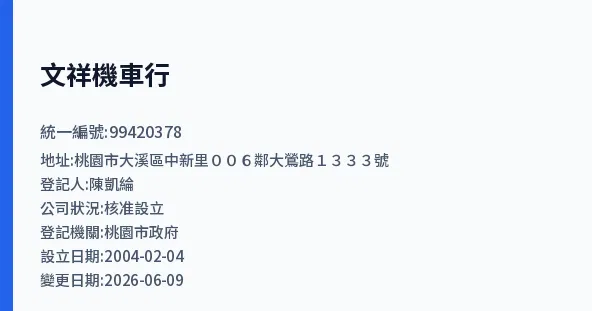 文祥機車行的照片-統編 99420378(桃園市) 公司登記資料與營業項目詳細圖表
