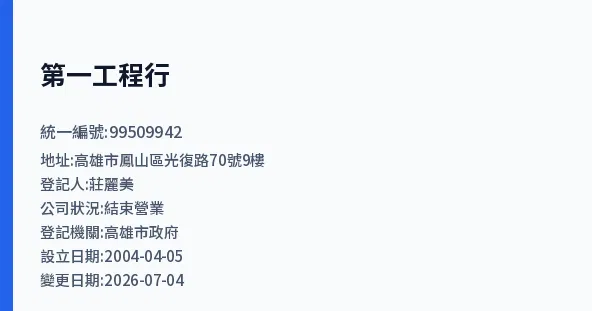 第一工程行的照片-統編 99509942(高雄市) 公司登記資料與營業項目詳細圖表