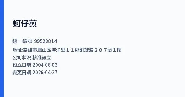 蚵仔煎的照片-統編 99528814(高雄市) 公司登記資料與營業項目詳細圖表