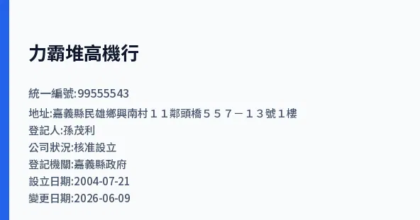 力霸堆高機行的照片-統編 99555543(嘉義縣) 公司登記資料與營業項目詳細圖表
