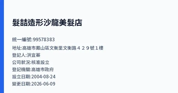 髮喆造形沙龍美髮店的照片-統編 99578383(高雄市) 公司登記資料與營業項目詳細圖表