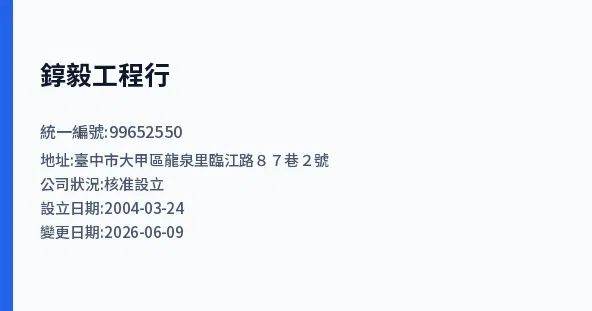 錞毅工程行的照片-統編 99652550(臺中市) 公司登記資料與營業項目詳細圖表