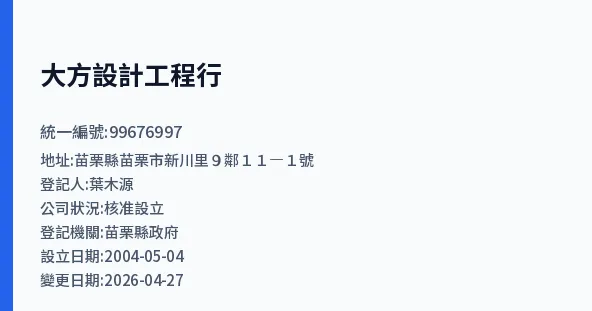 大方設計工程行的照片-統編 99676997(苗栗縣) 公司登記資料與營業項目詳細圖表