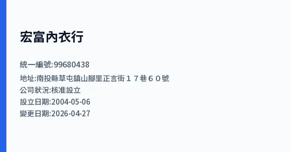 宏富內衣行的照片-統編 99680438(南投縣) 公司登記資料與營業項目詳細圖表
