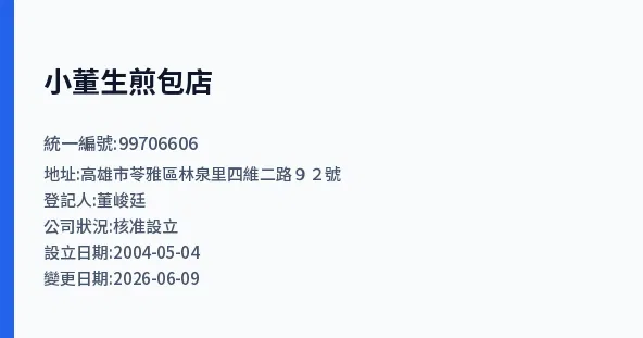小董生煎包店的照片-統編 99706606(高雄市) 公司登記資料與營業項目詳細圖表