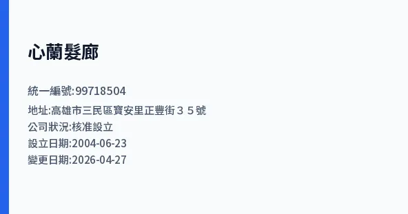 心蘭髮廊的照片-統編 99718504(高雄市) 公司登記資料與營業項目詳細圖表