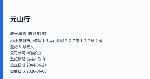 元山行的照片-統編 99719193(高雄市) 公司登記資料與營業項目詳細圖表