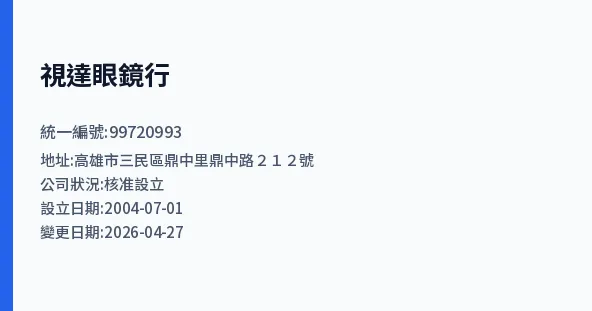 視達眼鏡行的照片-統編 99720993(高雄市) 公司登記資料與營業項目詳細圖表