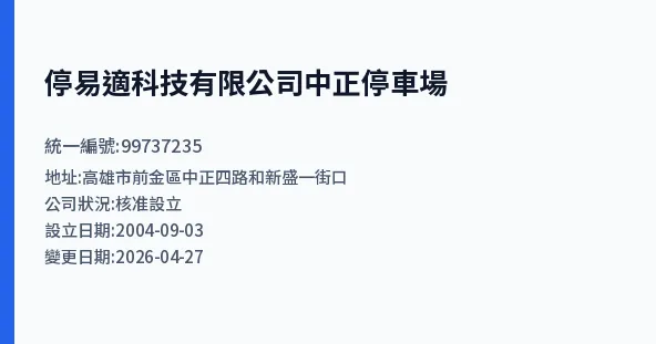 停易適科技有限公司中正停車場的照片-統編 99737235(高雄市) 公司登記資料與營業項目詳細圖表