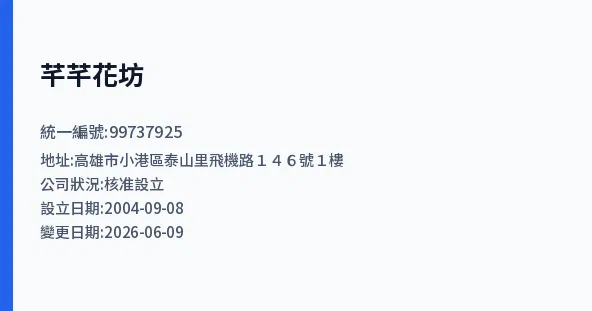 芊芊花坊的照片-統編 99737925(高雄市) 公司登記資料與營業項目詳細圖表