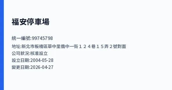 福安停車場的照片-統編 99745798(新北市) 公司登記資料與營業項目詳細圖表