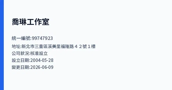 喬琳工作室的照片-統編 99747923(新北市) 公司登記資料與營業項目詳細圖表