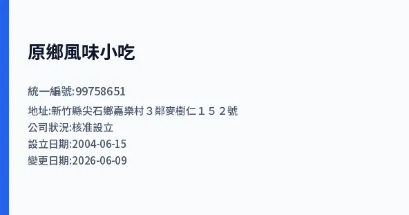 原鄉風味小吃的照片-統編 99758651(新竹縣) 公司登記資料與營業項目詳細圖表