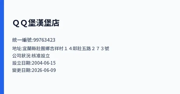 QQ堡漢堡店的照片-統編 99763423(宜蘭縣) 公司登記資料與營業項目詳細圖表