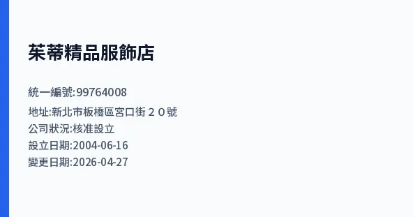 茱蒂精品服飾店的照片-統編 99764008(新北市) 公司登記資料與營業項目詳細圖表