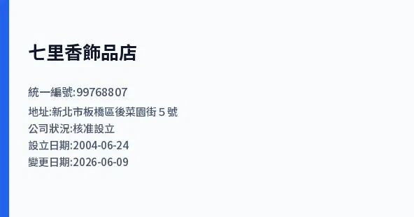 七里香飾品店的照片-統編 99768807(新北市) 公司登記資料與營業項目詳細圖表