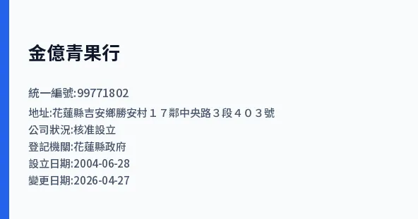 金億青果行的照片-統編 99771802(花蓮縣) 公司登記資料與營業項目詳細圖表