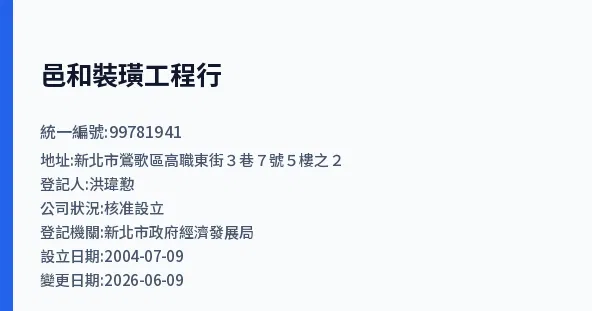 邑和裝璜工程行的照片-統編 99781941(新北市) 公司登記資料與營業項目詳細圖表