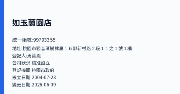 如玉蘭園店的照片-統編 99793355(桃園市) 公司登記資料與營業項目詳細圖表