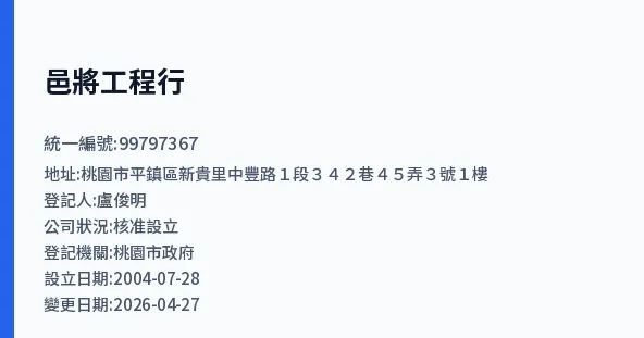 邑將工程行的照片-統編 99797367(桃園市) 公司登記資料與營業項目詳細圖表