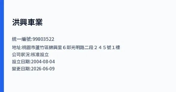 洪興車業的照片-統編 99803522(桃園市) 公司登記資料與營業項目詳細圖表