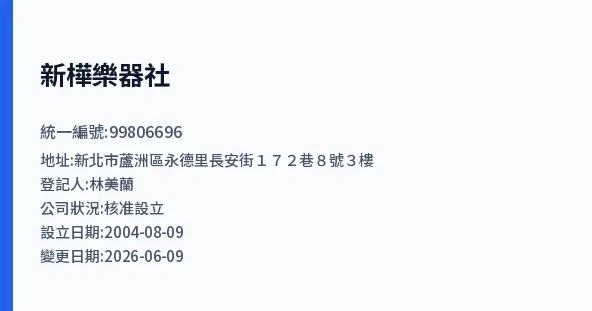 新樺樂器社的照片-統編 99806696(新北市) 公司登記資料與營業項目詳細圖表