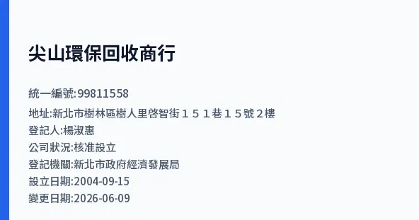 尖山環保回收商行的照片-統編 99811558(新北市) 公司登記資料與營業項目詳細圖表