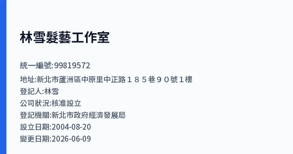 林雪髮藝工作室的照片-統編 99819572(新北市) 公司登記資料與營業項目詳細圖表