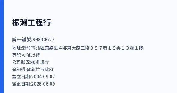 振淵工程行的照片-統編 99830627(新竹市) 公司登記資料與營業項目詳細圖表