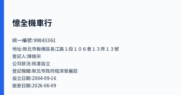 憶全機車行的照片-統編 99843361(新北市) 公司登記資料與營業項目詳細圖表