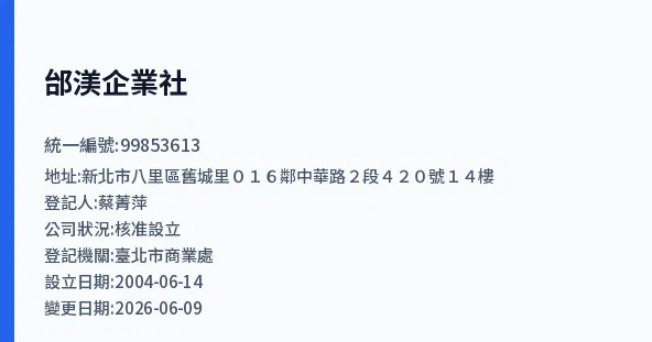 邰渼企業社的照片-統編 99853613(新北市) 公司登記資料與營業項目詳細圖表