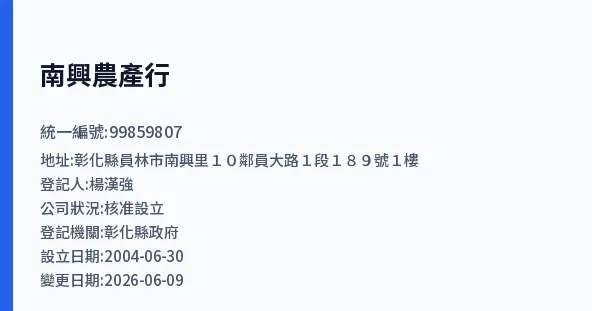 南興農產行的照片-統編 99859807(彰化縣) 公司登記資料與營業項目詳細圖表
