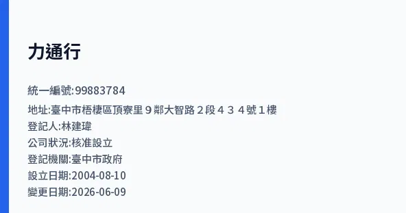 力通行的照片-統編 99883784(臺中市) 公司登記資料與營業項目詳細圖表
