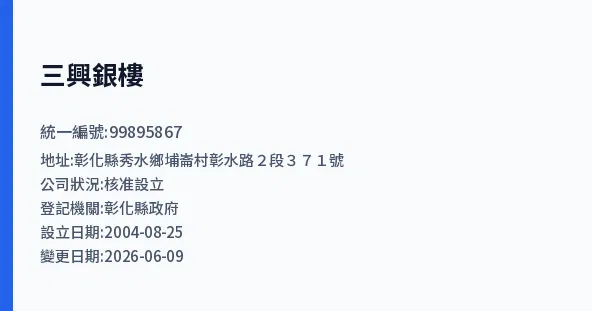 三興銀樓的照片-統編 99895867(彰化縣) 公司登記資料與營業項目詳細圖表