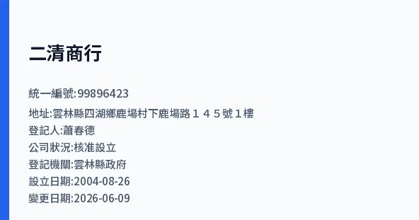 二清商行的照片-統編 99896423(雲林縣) 公司登記資料與營業項目詳細圖表