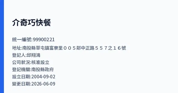介奇巧快餐的照片-統編 99900221(南投縣) 公司登記資料與營業項目詳細圖表