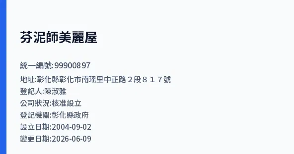 芬泥師美麗屋的照片-統編 99900897(彰化縣) 公司登記資料與營業項目詳細圖表