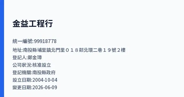 金益工程行的照片-統編 99918778(南投縣) 公司登記資料與營業項目詳細圖表