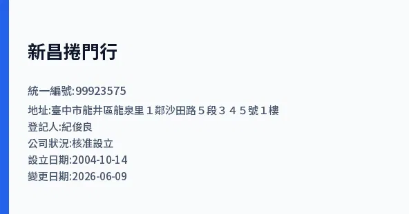 新昌捲門行的照片-統編 99923575(臺中市) 公司登記資料與營業項目詳細圖表