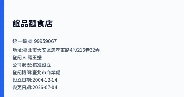 誼品麵食店的照片-統編 99959067(臺北市) 公司登記資料與營業項目詳細圖表