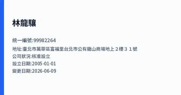 林龍驤的照片-統編 99982264(臺北市) 公司登記資料與營業項目詳細圖表