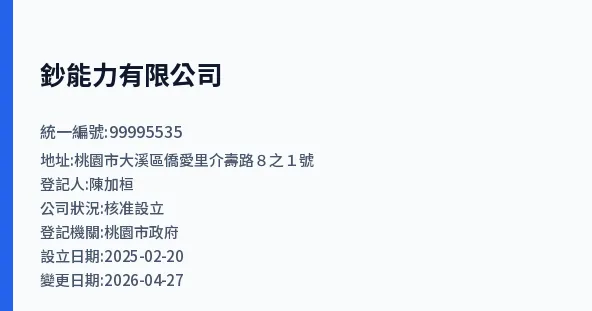 鈔能力有限公司的照片-統編 99995535(桃園市) 公司登記資料與營業項目詳細圖表