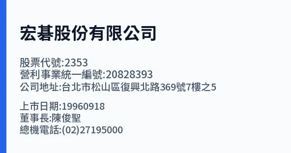 宏碁股份有限公司 股票代號 2353 統編 20828393 上市公司基本資料圖