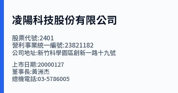 凌陽科技股份有限公司 股票代號 2401 統編 23821182 上市公司基本資料圖