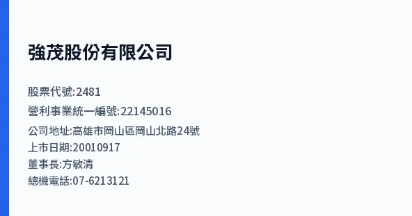 強茂股份有限公司 股票代號 2481 統編 22145016 上市公司基本資料圖