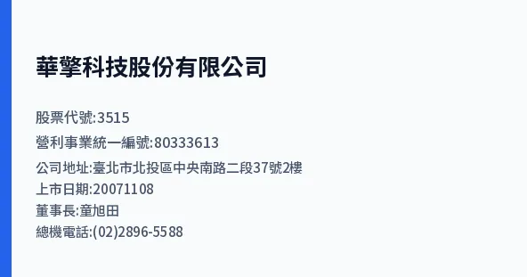 華擎科技股份有限公司 股票代號 3515 統編 80333613 上市公司基本資料圖