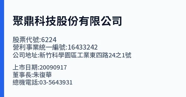 聚鼎科技股份有限公司 股票代號 6224 統編 16433242 上市公司基本資料圖