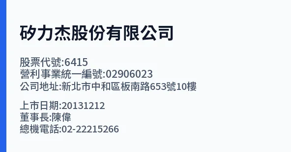 矽力杰股份有限公司 股票代號 6415 統編 02906023 上市公司基本資料圖